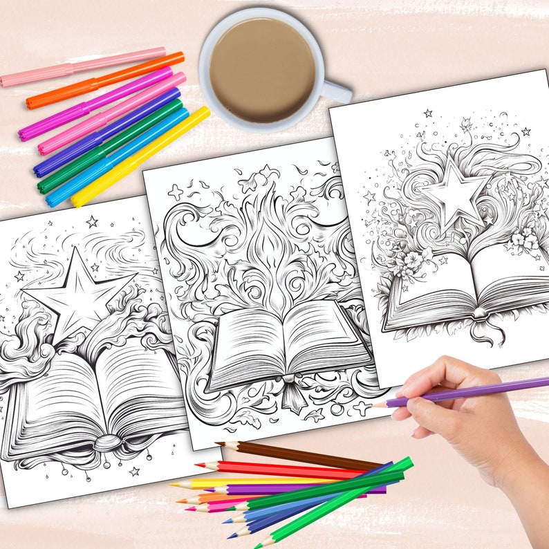 Spells and Grimoires Coloring Pages, Open Magic Book Coloring Book ...