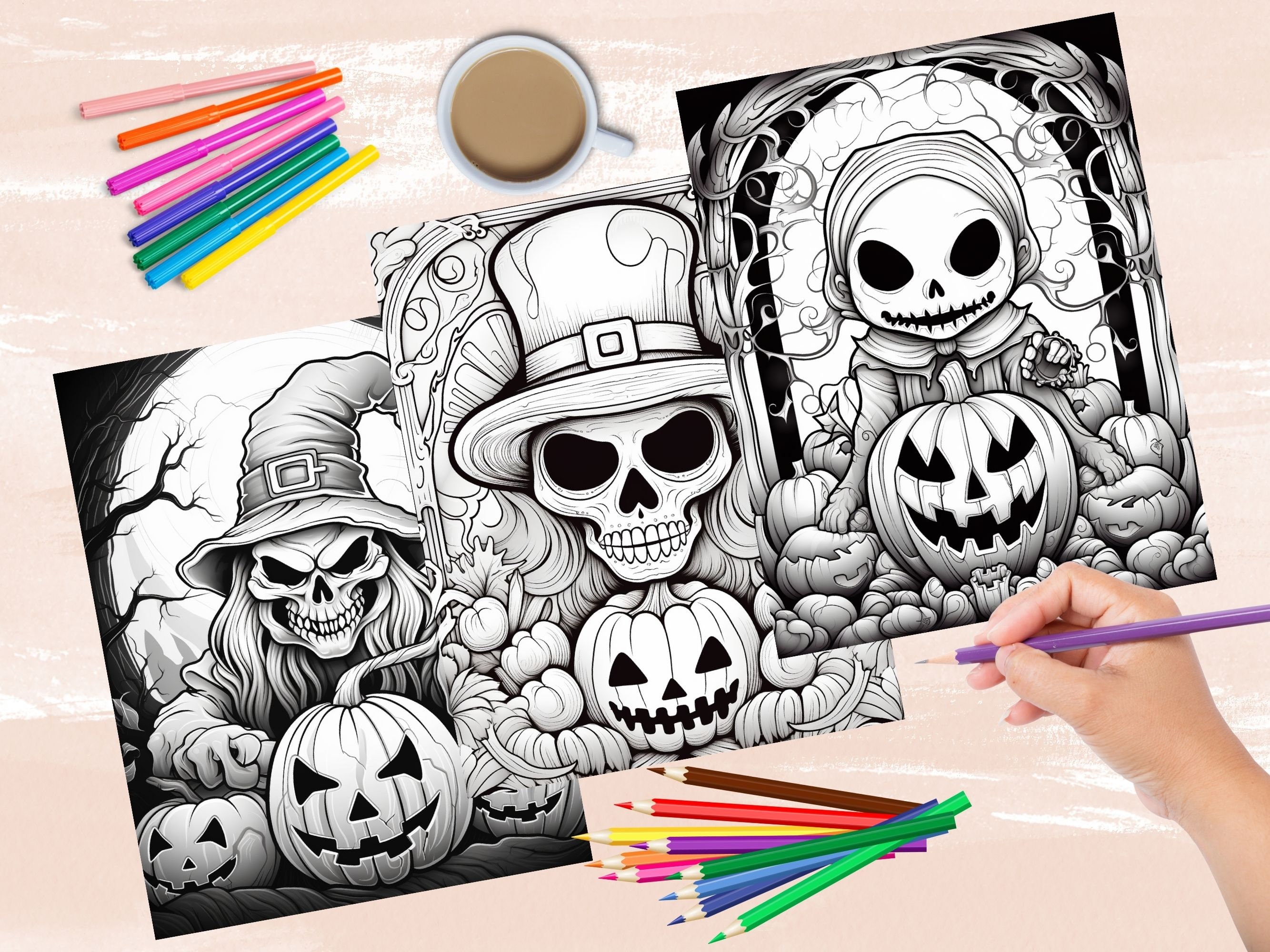 Creepy Halloween Coloring Pages Grayscale Halloween Coloring - Etsy