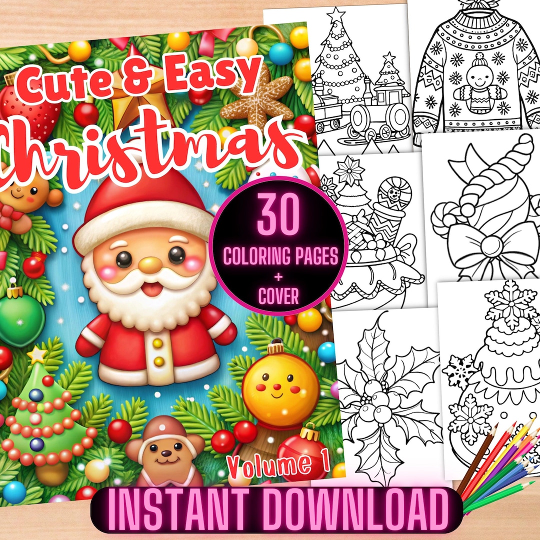 Easy Christmas Coloring Pages, Cute Christmas Coloring Book for Kids ...
