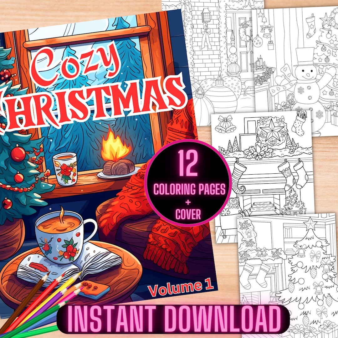 Cozy Christmas Coloring Pages, Merry Christmas Coloring Book, Holiday ...