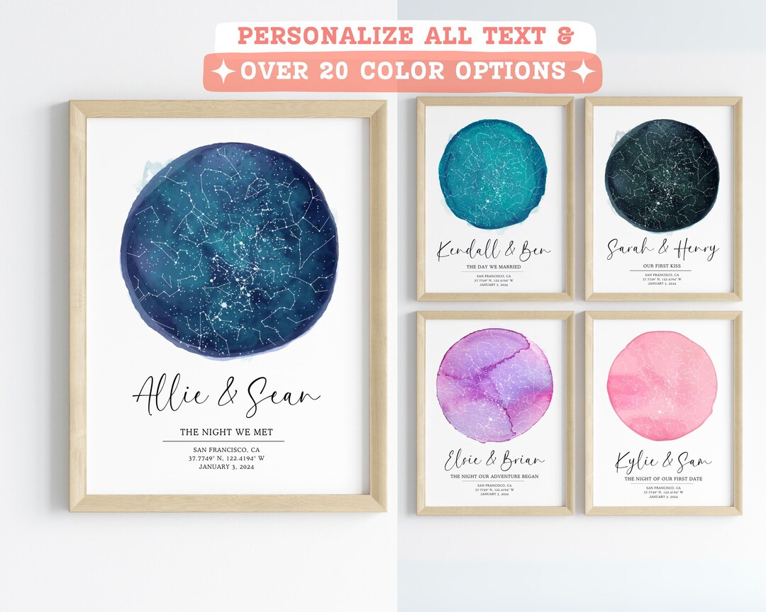 Custom Star Map Digital Download, Star Map for Couples Family, Star ...