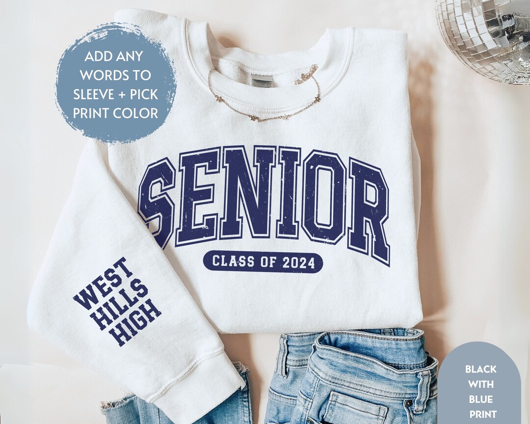 Custom Senior 2025 Sweatshirt Hoodie With School Name on Sleeve ...