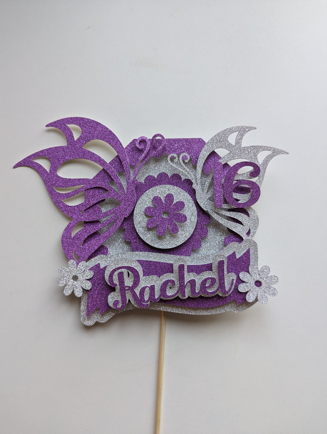 3D Butterfly Cake Topper Girly Cake Topper Glitter Card Topper Girls ...