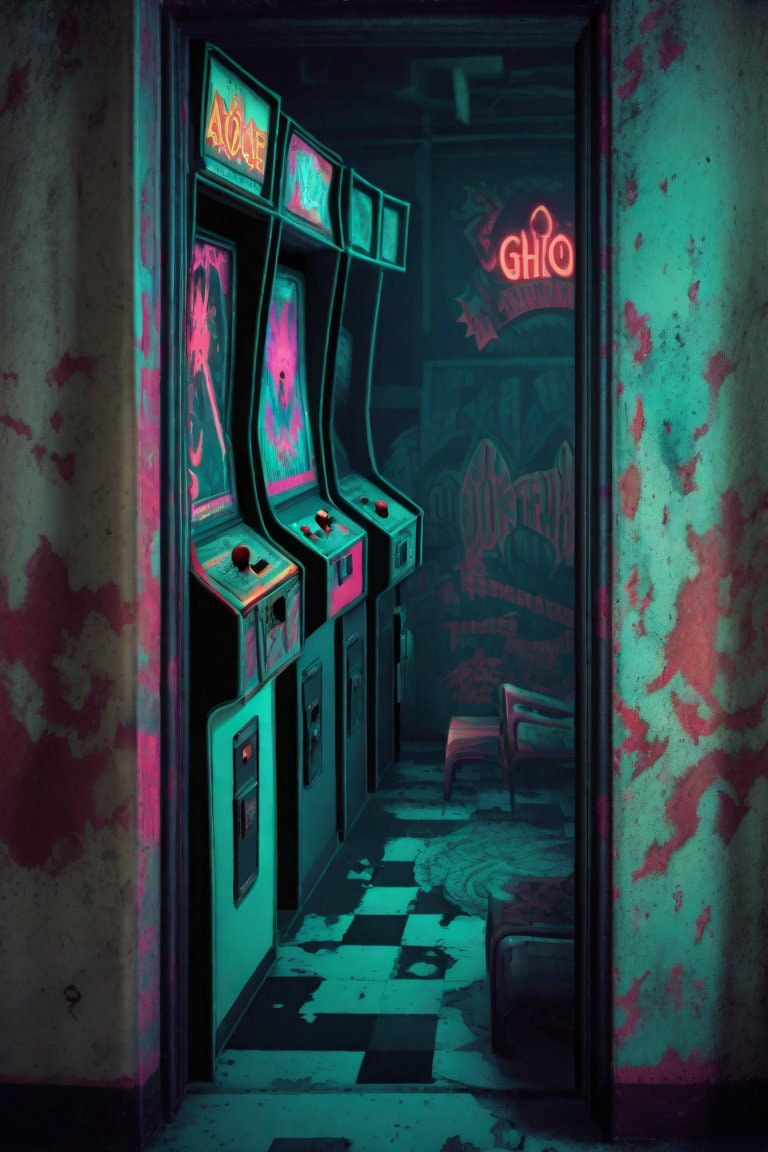 Ghost Arcade Digital Art: Vintage Gaming in Dark Academia Style - Etsy