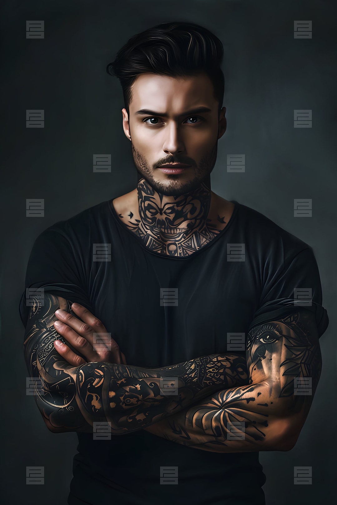 Jamie - AI Cover Model, Male Model, Biker, Rockstar, Tattoos, Short ...