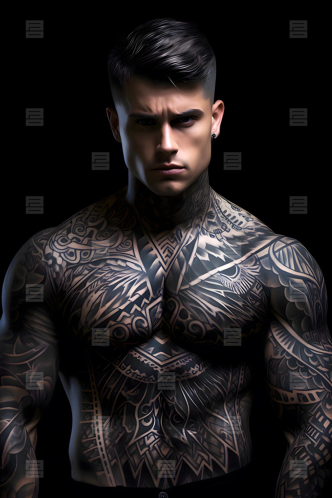 Jayden AI Cover Model, Male Model, Biker, Rockstar, Tattoos, Dark Hair ...