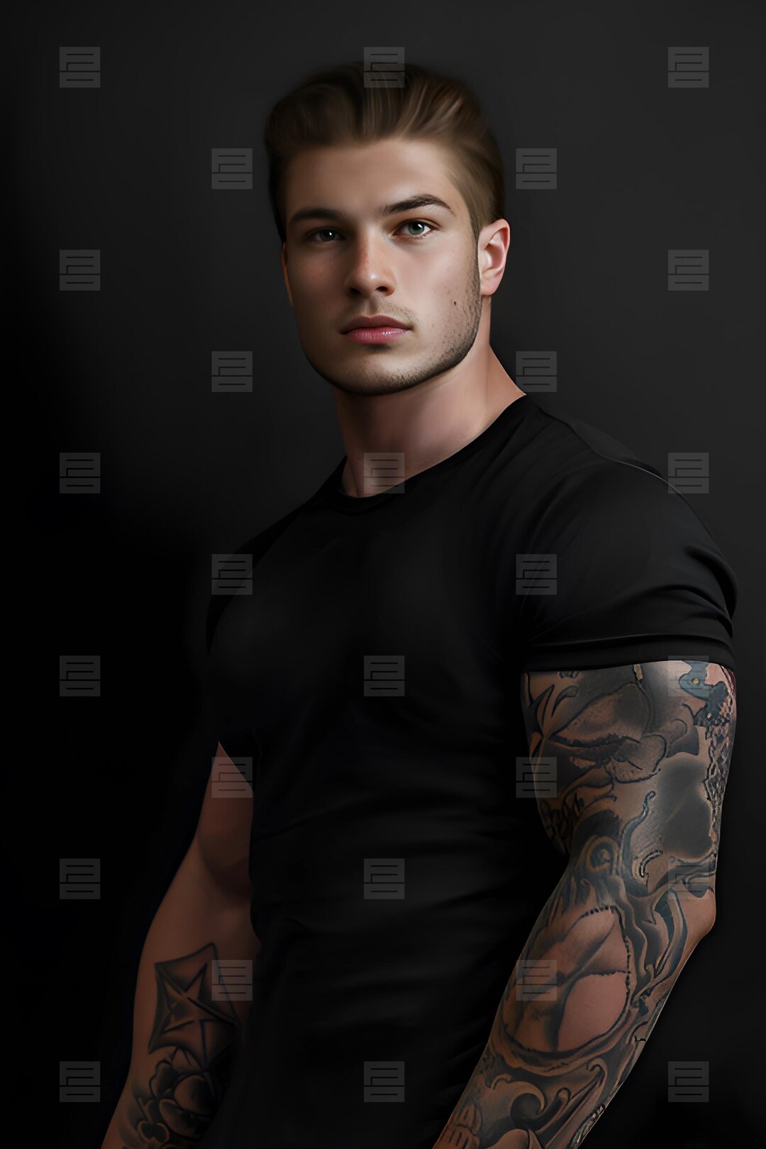 Davide - AI Cover Model, Male Model, Biker, Rockstar, Tattoos, Short ...