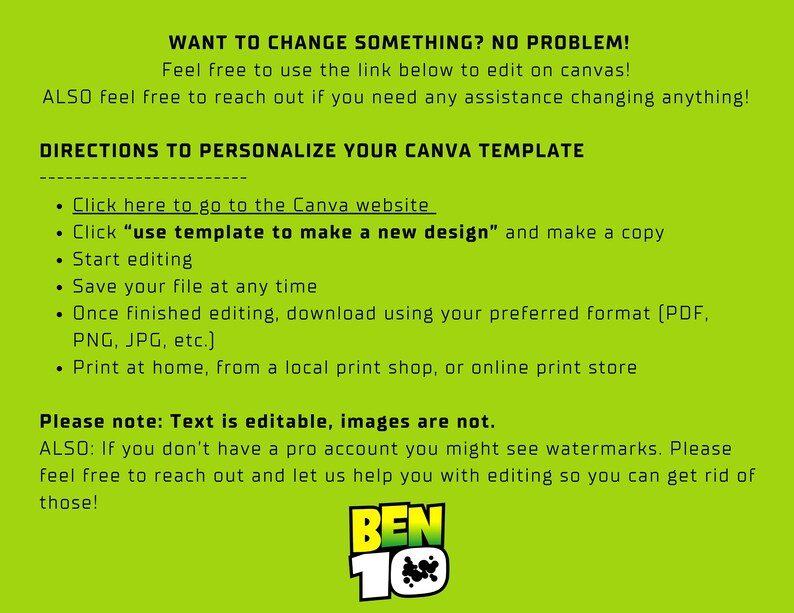 Ben 10 Birthday Bundle / Printable / Customize in Canva - Food Labels ...
