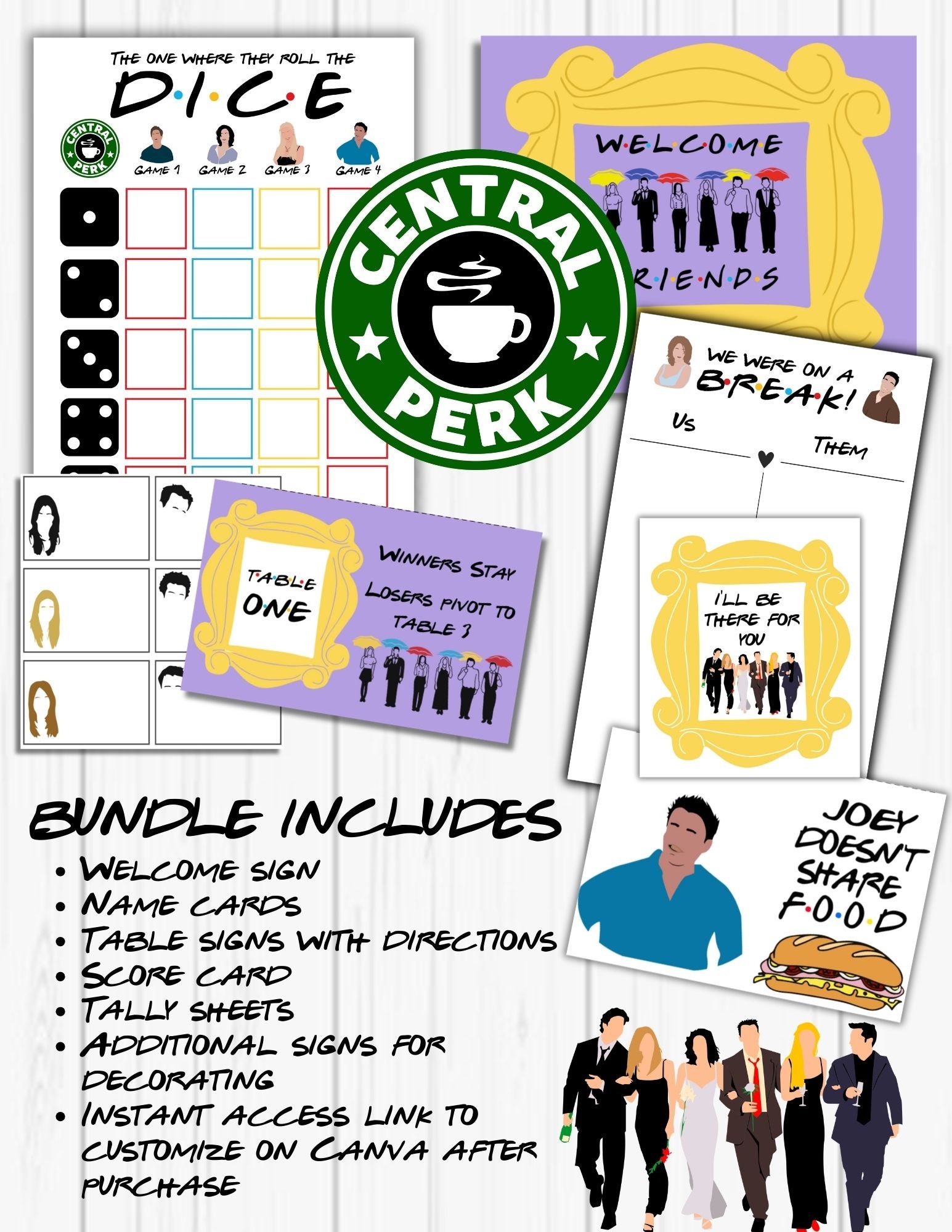 Bunco Friends Tv Show Tally Card Score Sheet Name Food Cards Photo ...