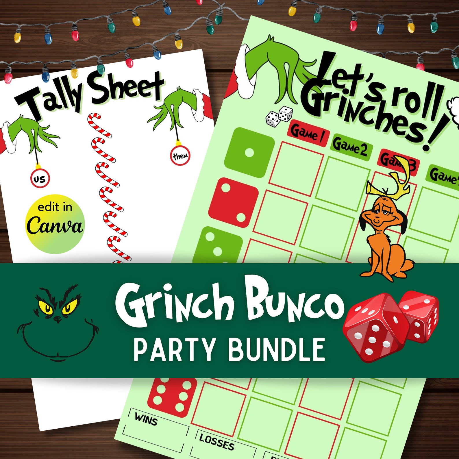 Bunco - Grinch Bunco Bundle Tally Card Scoresheets Canva Link Instant ...