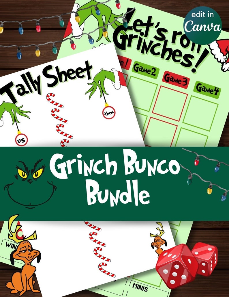 Bunco Grinch Bunco Bundle Tally Card Scoresheets Canva Link Instant ...