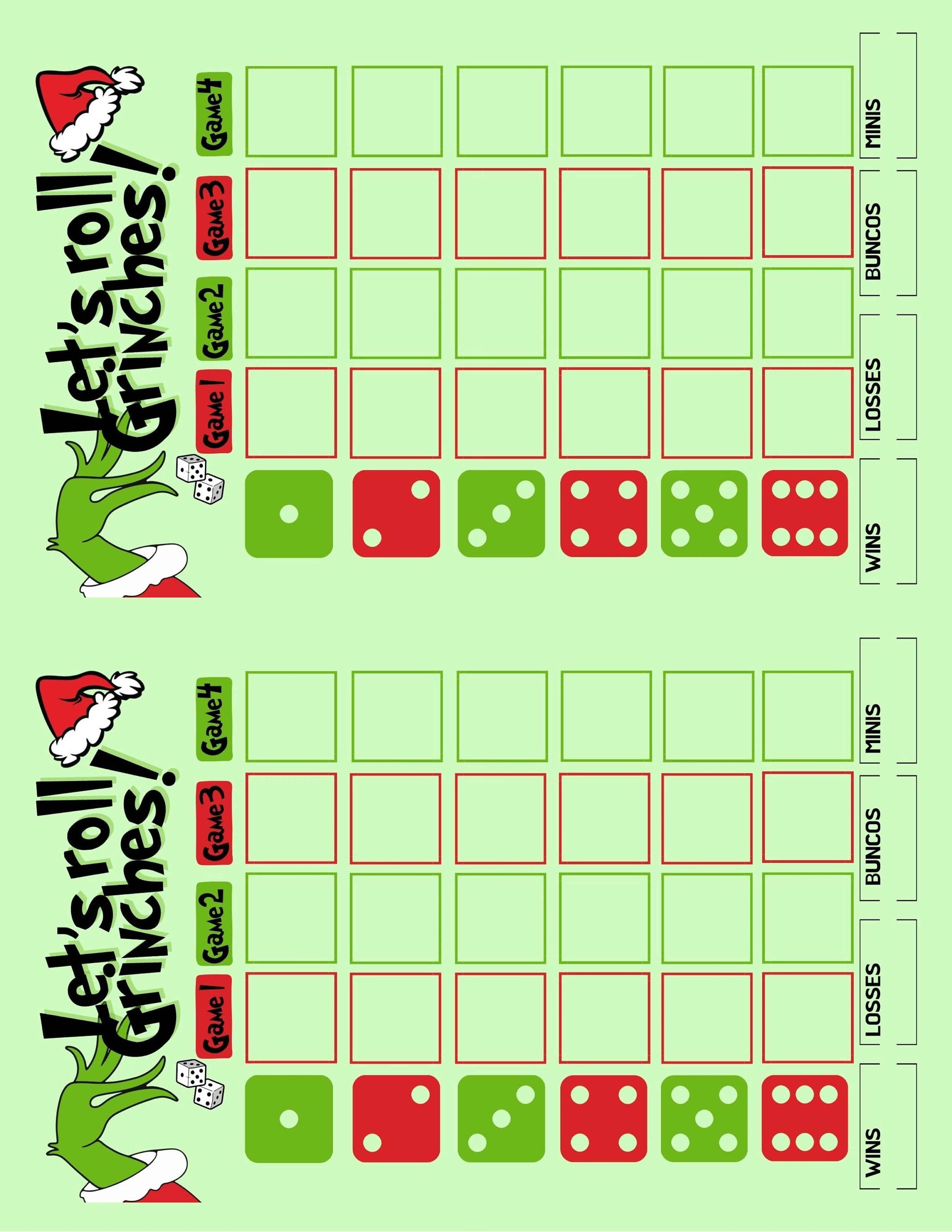 Bunco - Grinch Bunco Bundle Tally Card Scoresheets Canva Link Instant ...