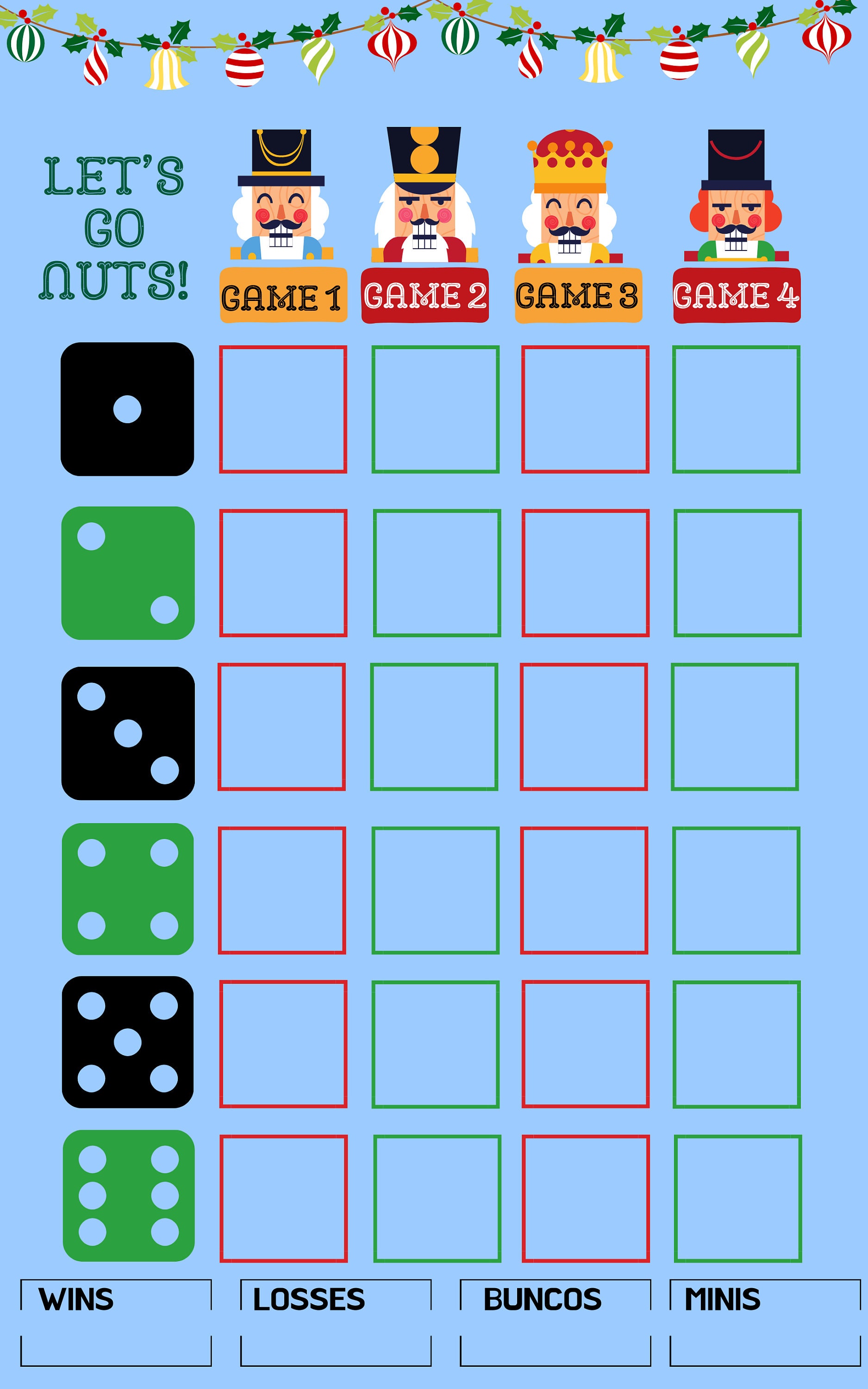 Bunco Nutcracker Bunco Bundle Tally Card Scoresheets Canva Link Instant ...