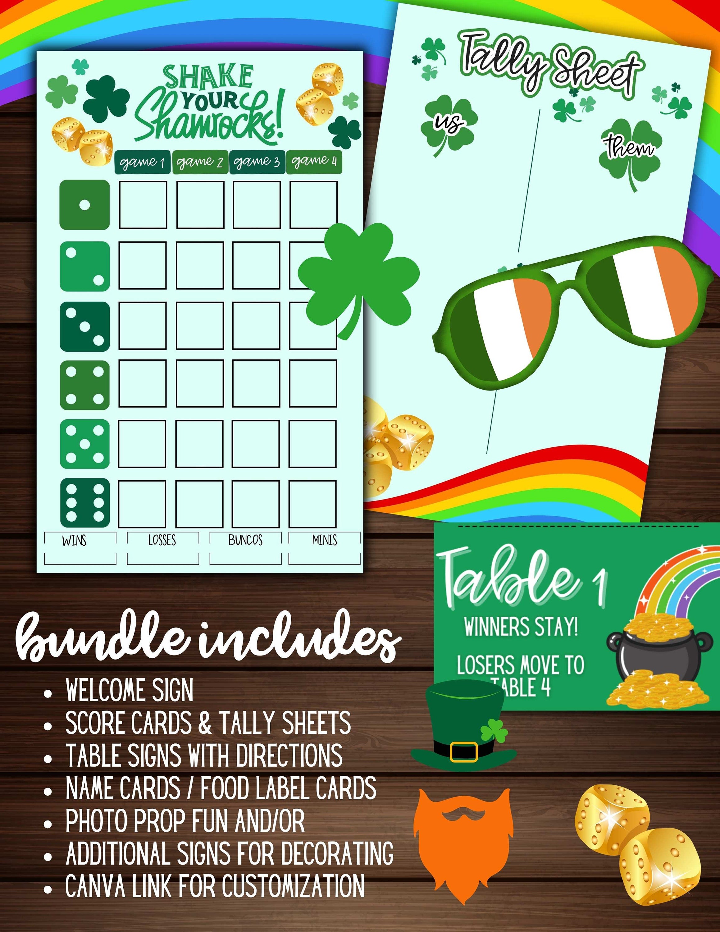 Bunco St. Patrick's Day Bundle Jpg and Pdf Tally and Scoresheet Welcome ...