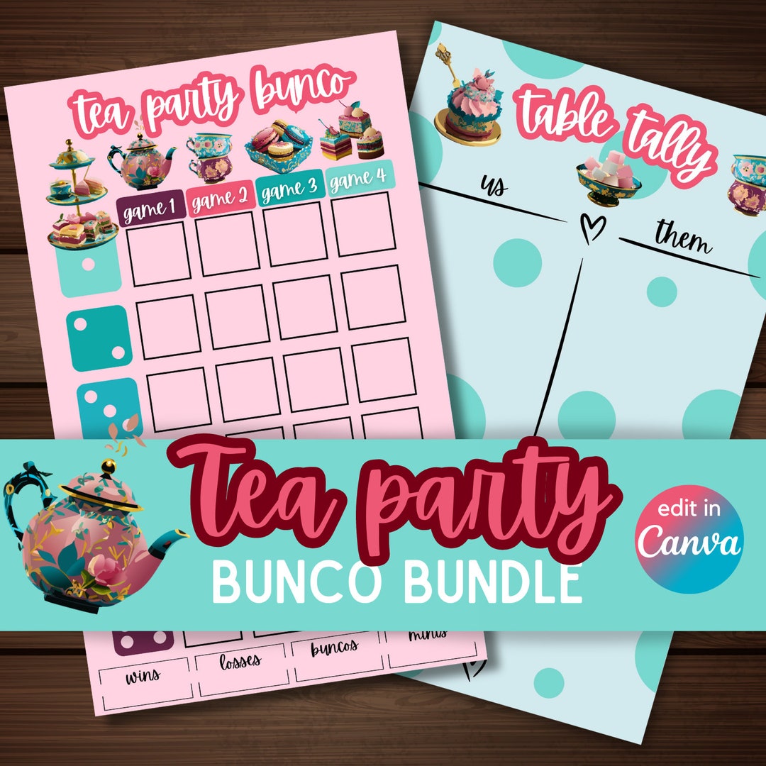Tea Party Bunco Bundle: Score Cards, Tally Sheets (canva Edit, Digital ...