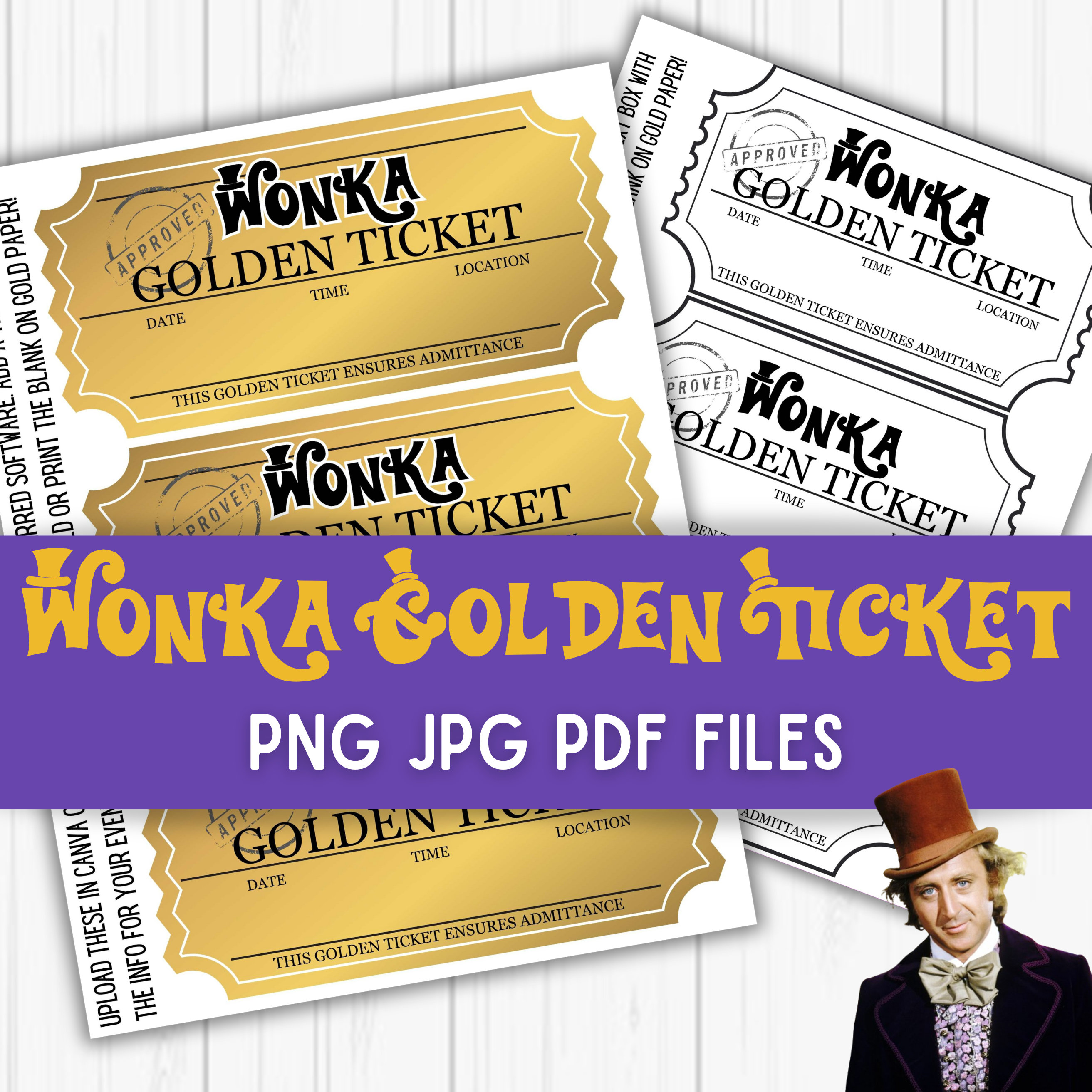 Willy Wonka Golden Tickets Instant Download PNG JPG PDF - 3 per Page ...