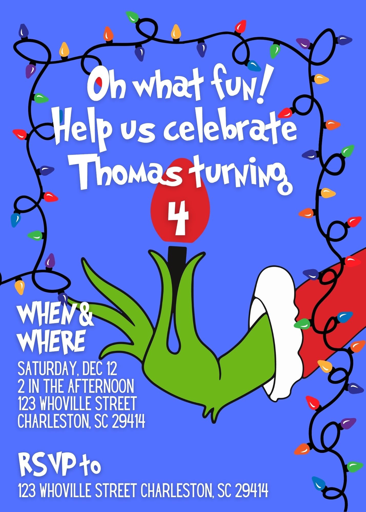 Birthday Party Invitation - Grinch Theme 5x7 With Canva Link to ...