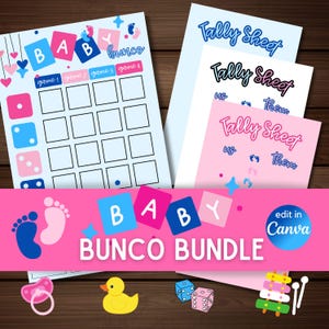 Bunco - Baby Shower Tally Card Score Sheet Name Food Cards Photo Booth ...