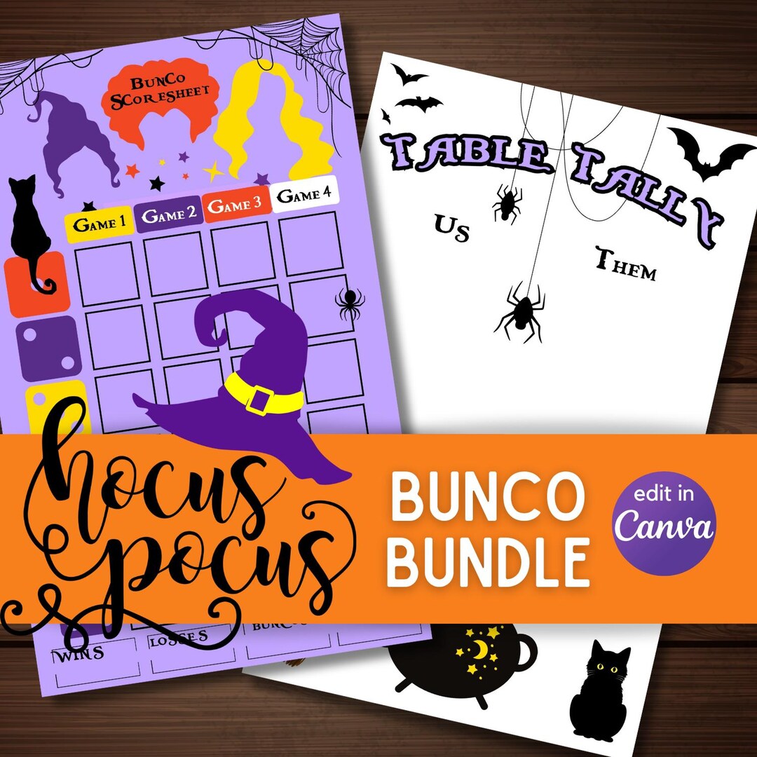 Hocus Pocus Bunco Bundle: Score Sheet, Photo Props (canva Editable ...