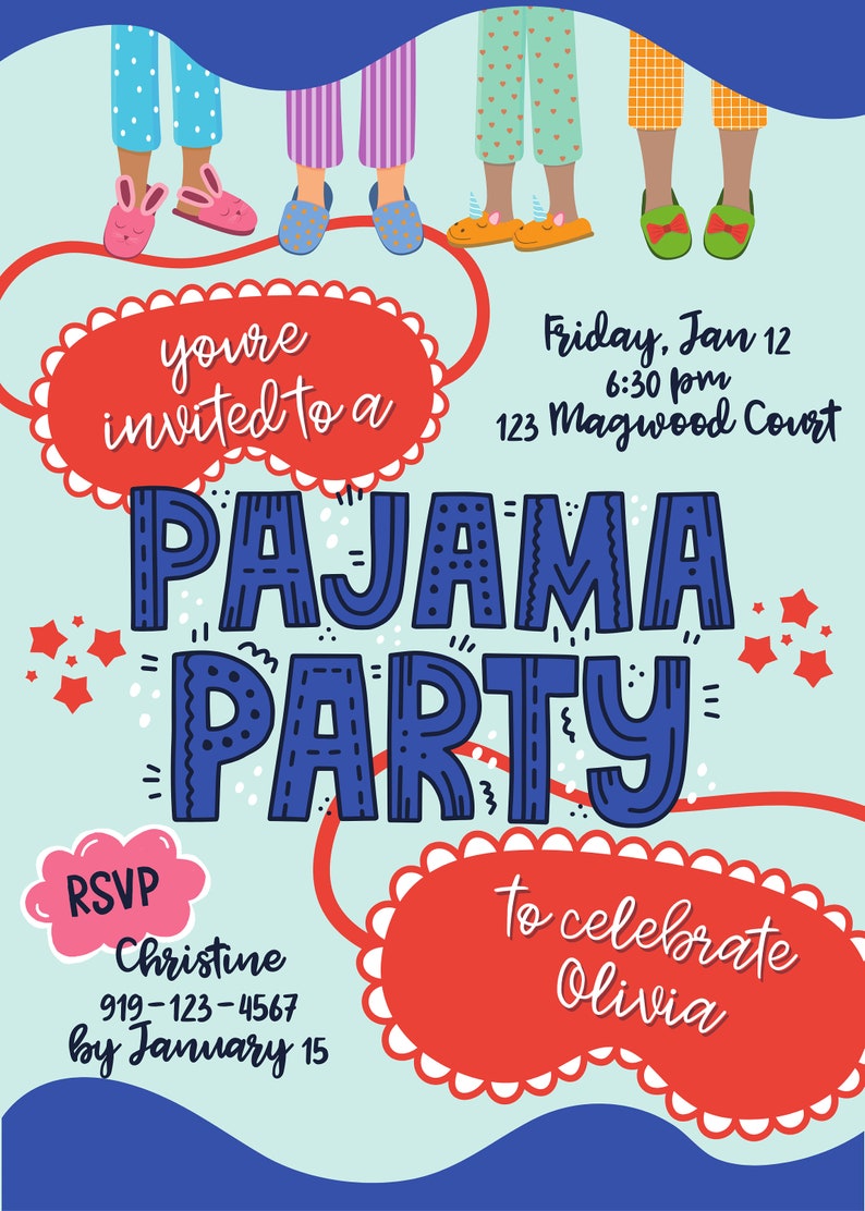 Pajama Party Invitation 5x7 Front and Back / Edit in Canva or Ask for ...