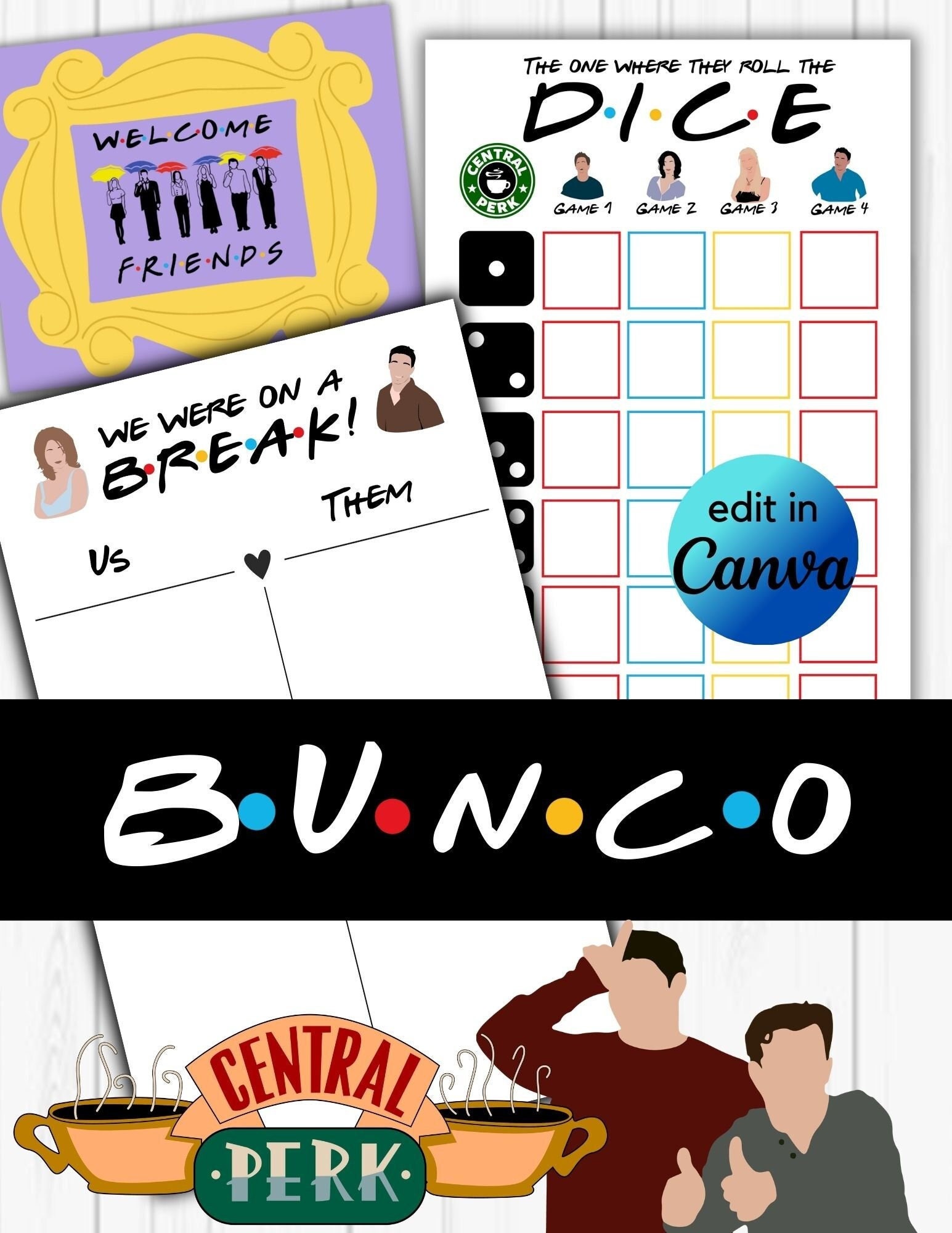 Bunco Friends Tv Show Tally Card Score Sheet Name Food Cards Photo ...