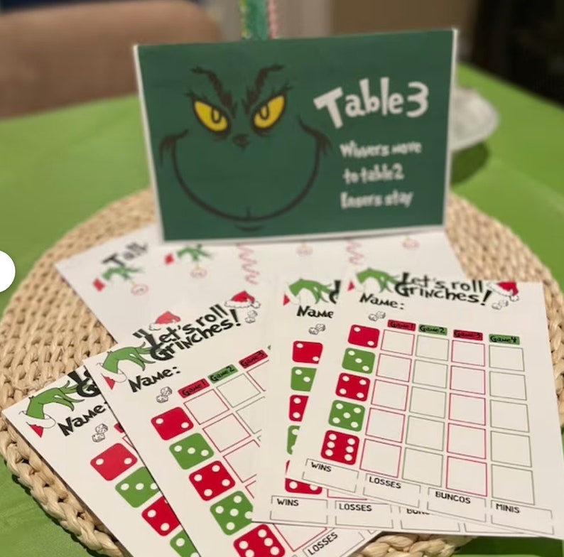 Bunco - Grinch Bunco Bundle Tally Card Scoresheets Canva Link Instant ...