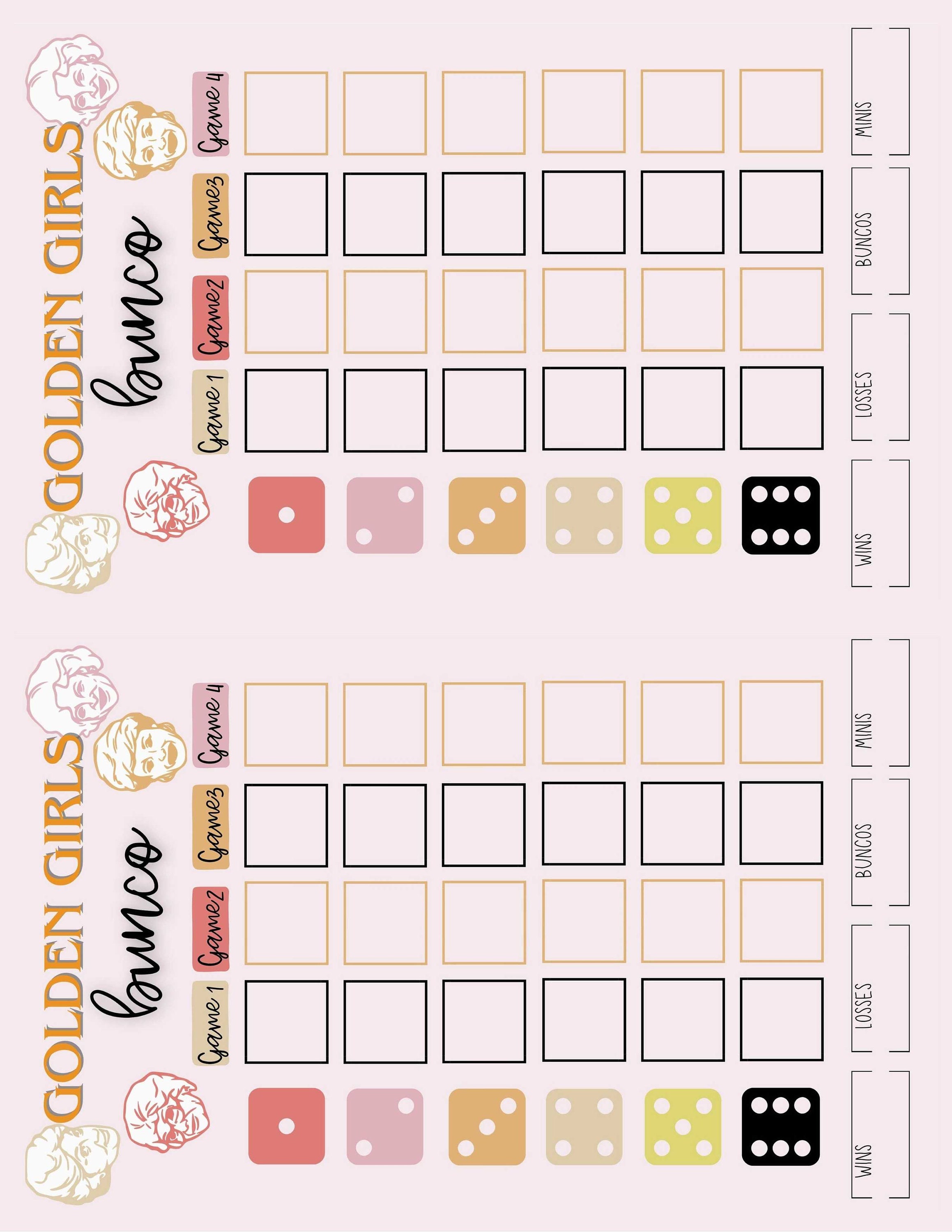 Bunco - Golden Girls Theme Bundle Score Cards Tally Sheets Name Food ...