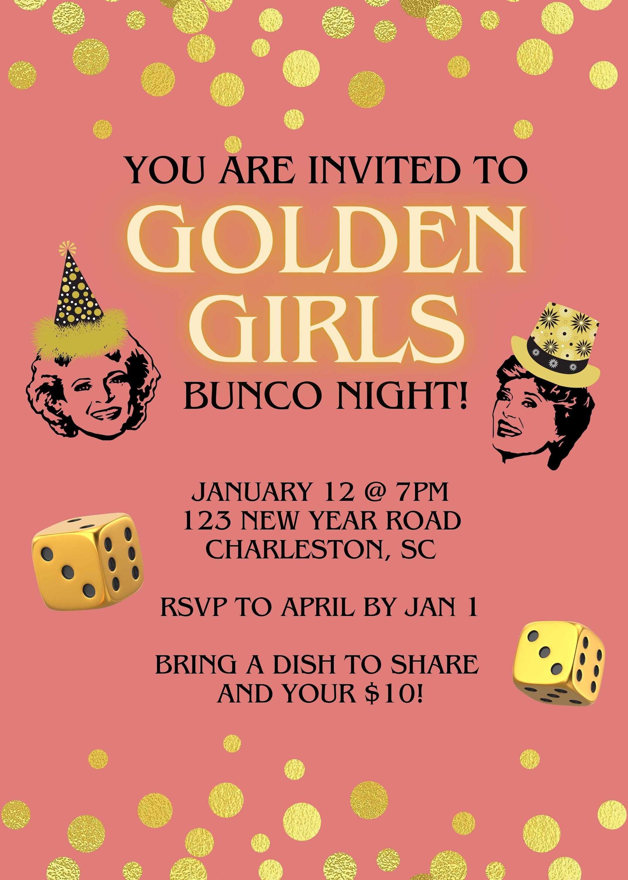 Bunco Invitation - Golden Girls - Instant Download, 3 Styles, 5x7 - Etsy