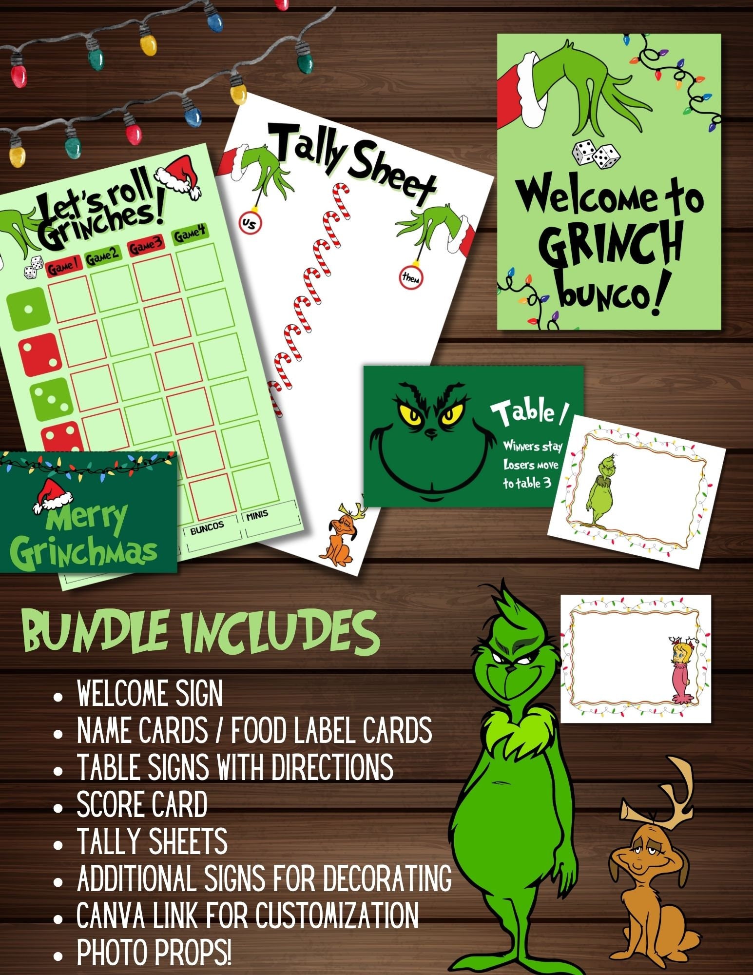 Bunco - Grinch Bunco Bundle Tally Card Scoresheets Canva Link Instant ...