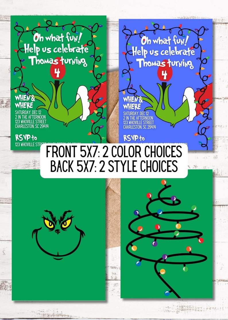 Birthday Party Invitation - Grinch Theme 5x7 With Canva Link to ...