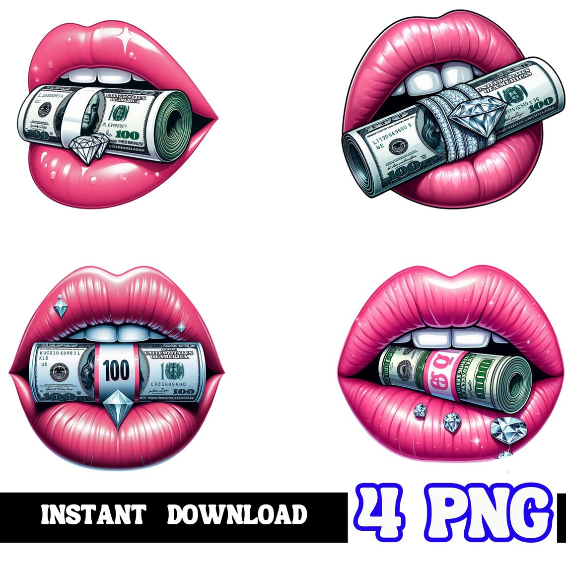 100 Dollar Bill Lips Png Sublimation Design | Digital Art Lips Png ...