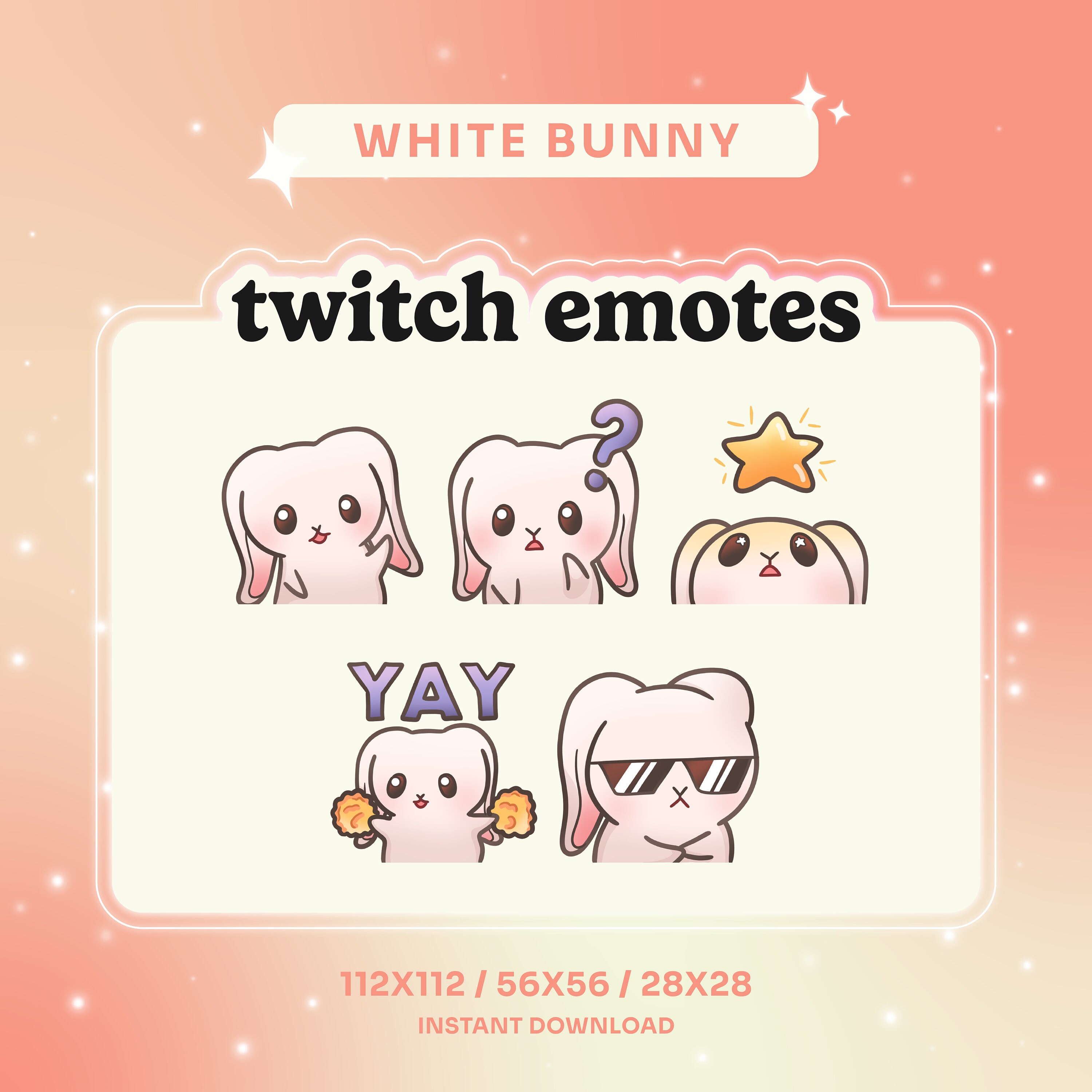 White Bunny Emote Pack for Twitch/discord/youtube | Cute Rabbit Emote ...