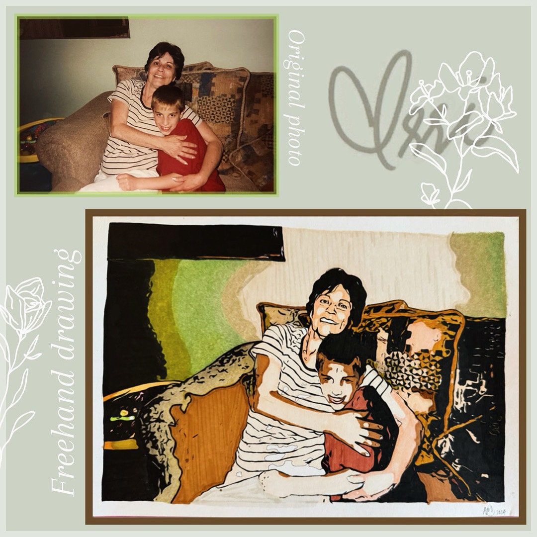 Personalized Drawing From Photo. Line Work /cartoon Style Portraits of ...