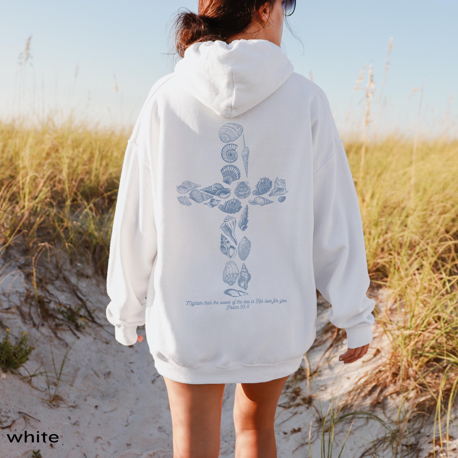 Seashell Cross Hoodie Beachy Hoodies Coconut Girl Jesus Hoodie ...