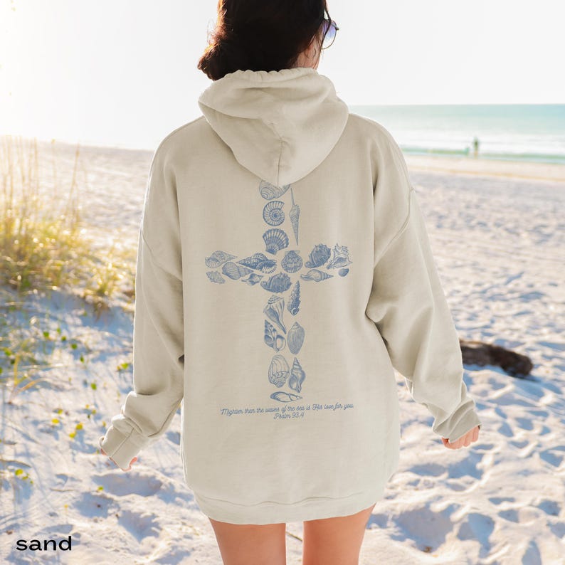 Seashell Cross Hoodie Beachy Hoodies Coconut Girl Jesus Hoodie ...