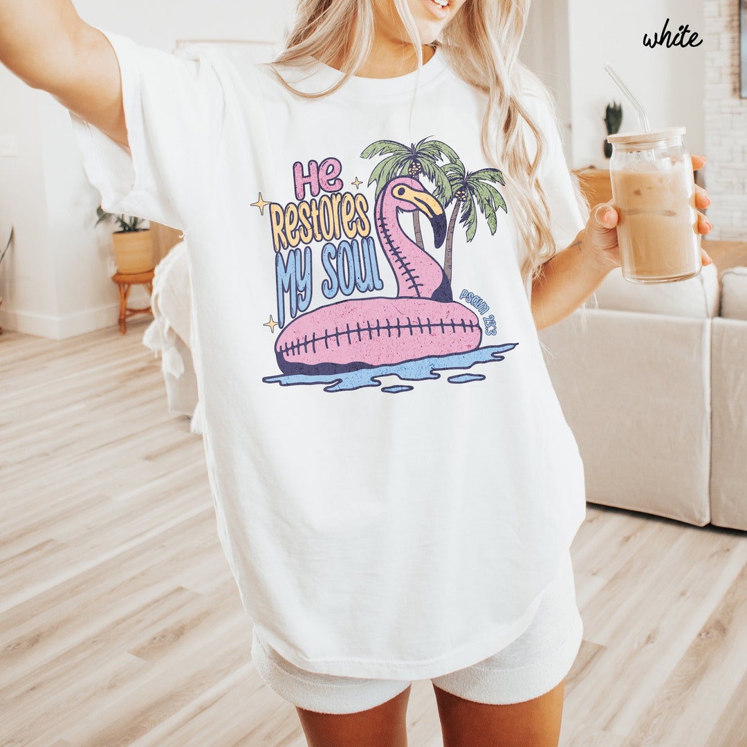 Flamingo Shirt Women Psalm 23 Ocean Inspired Style Summer Beachy Shirts ...
