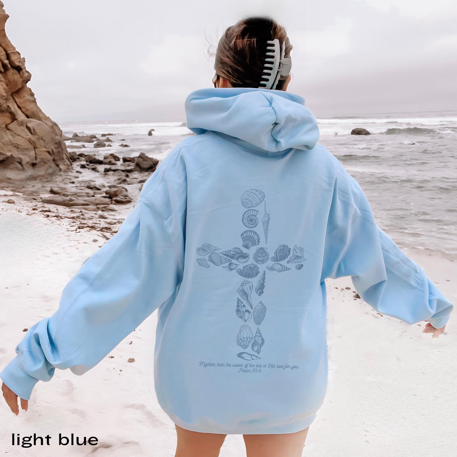 Seashell Cross Hoodie Beachy Hoodies Coconut Girl Jesus Hoodie ...