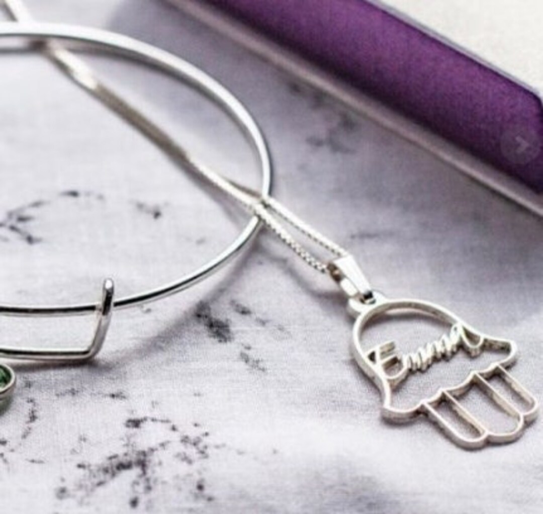 Hamsa Name Necklace Jewish Hamsa Symbol Silver Name - Etsy