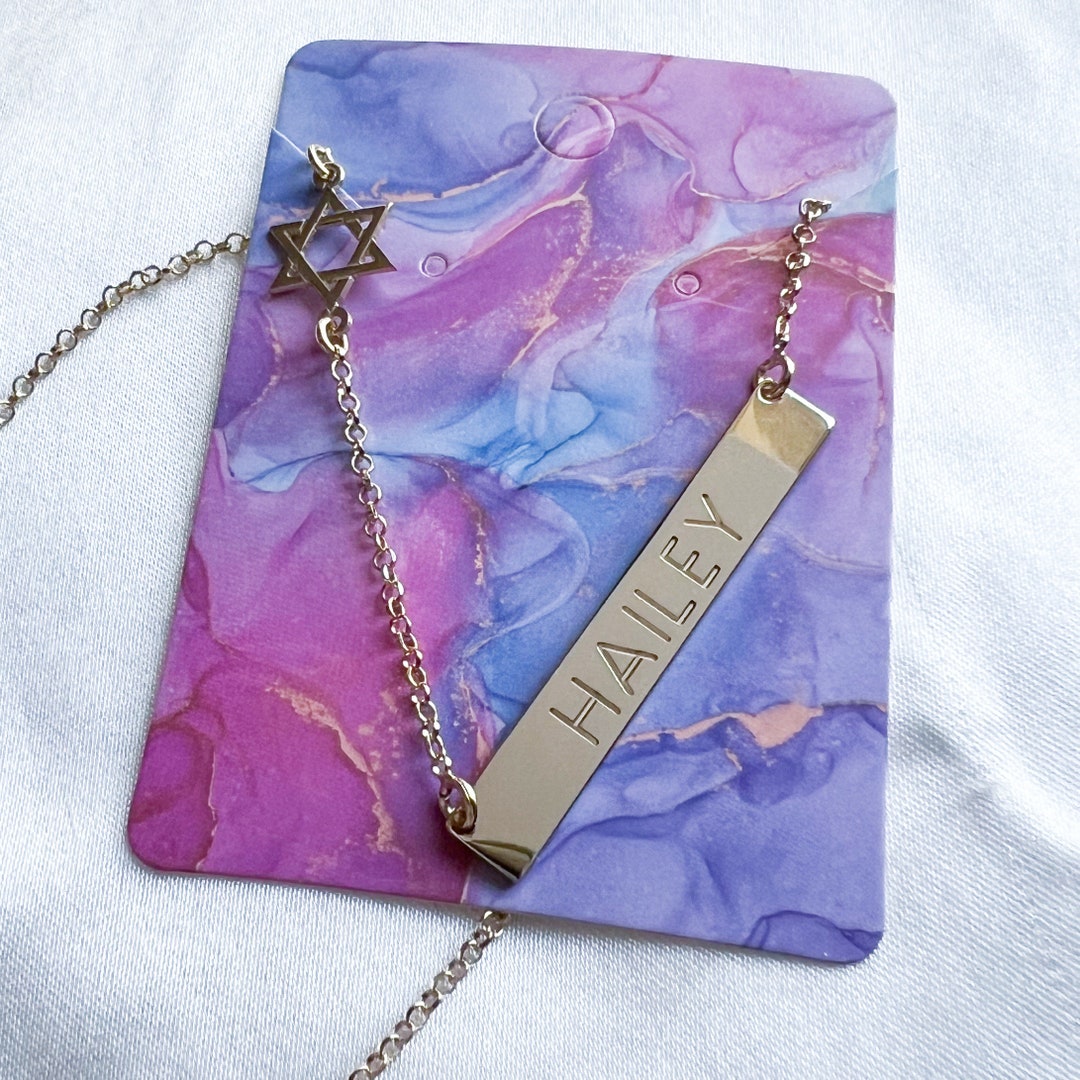 Magen David Bar Name Necklace - Am Yisrael Chai - Star of David Name ...