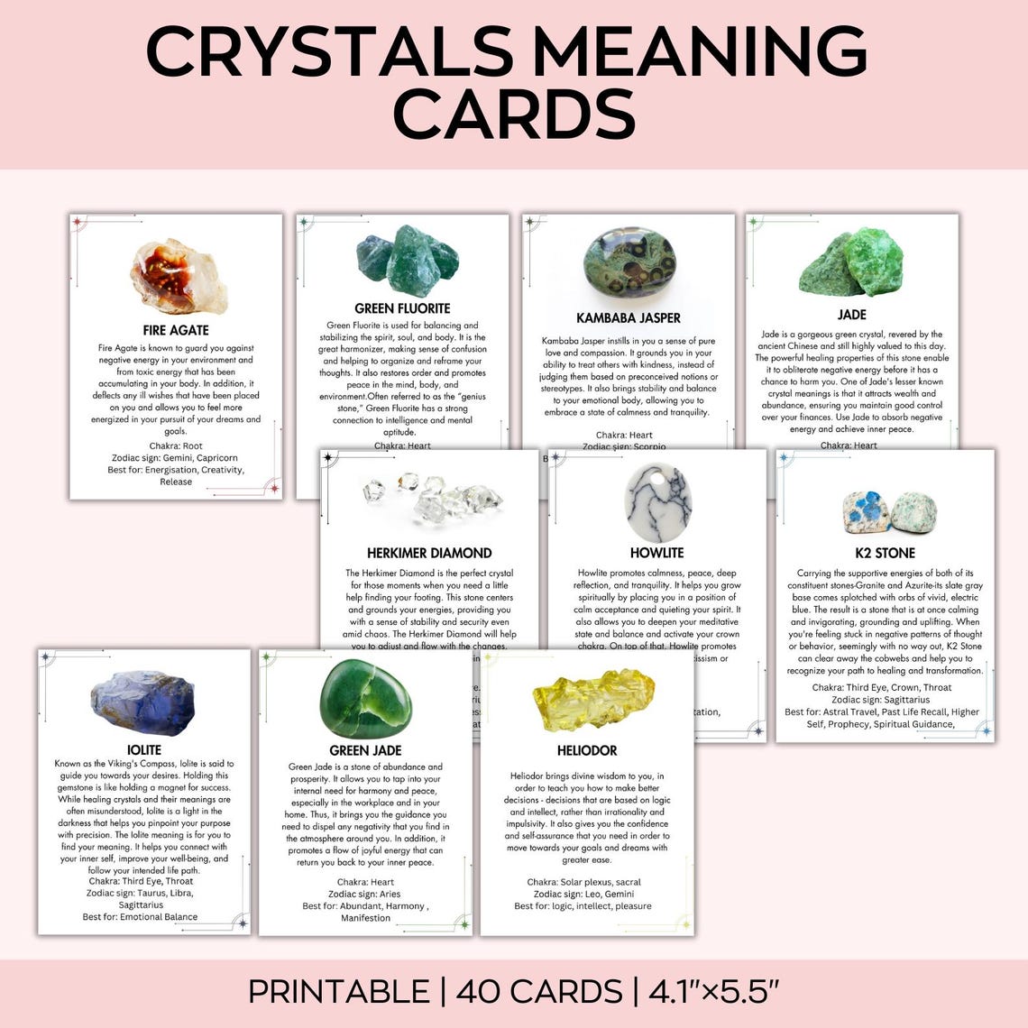 40 Editable Crystal Meaning Cards, Printable Gemstone Meaning Cards ...