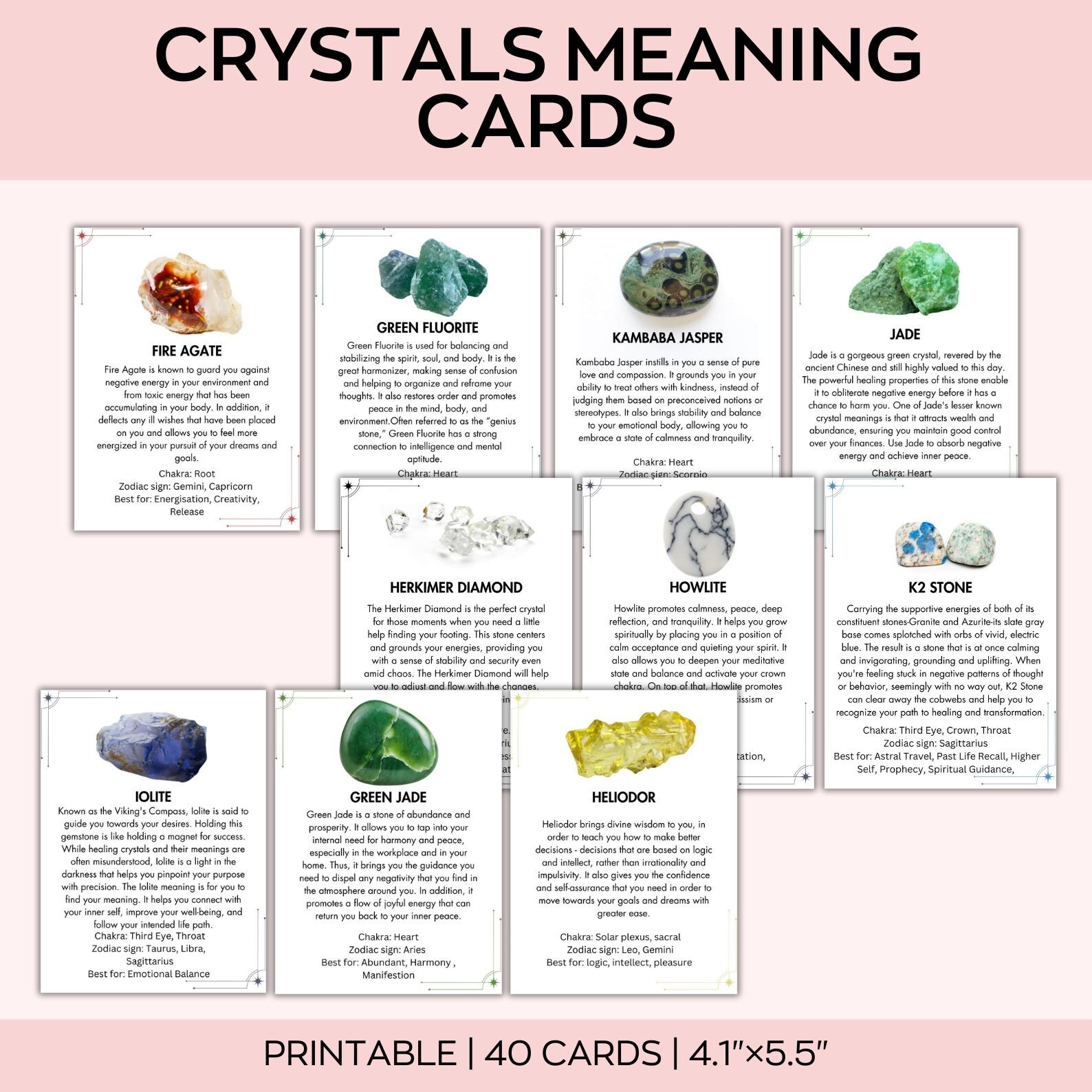 40 Editable Crystal Meaning Cards, Printable Gemstone Meaning Cards ...