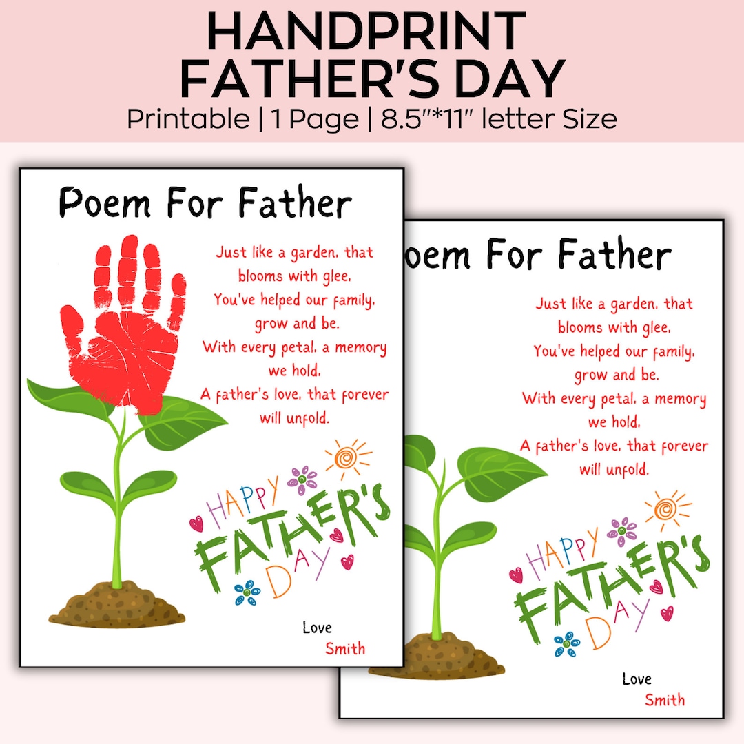 Father's Day Flower Poem Printable Card, Kids' Handprint Keepsake ...