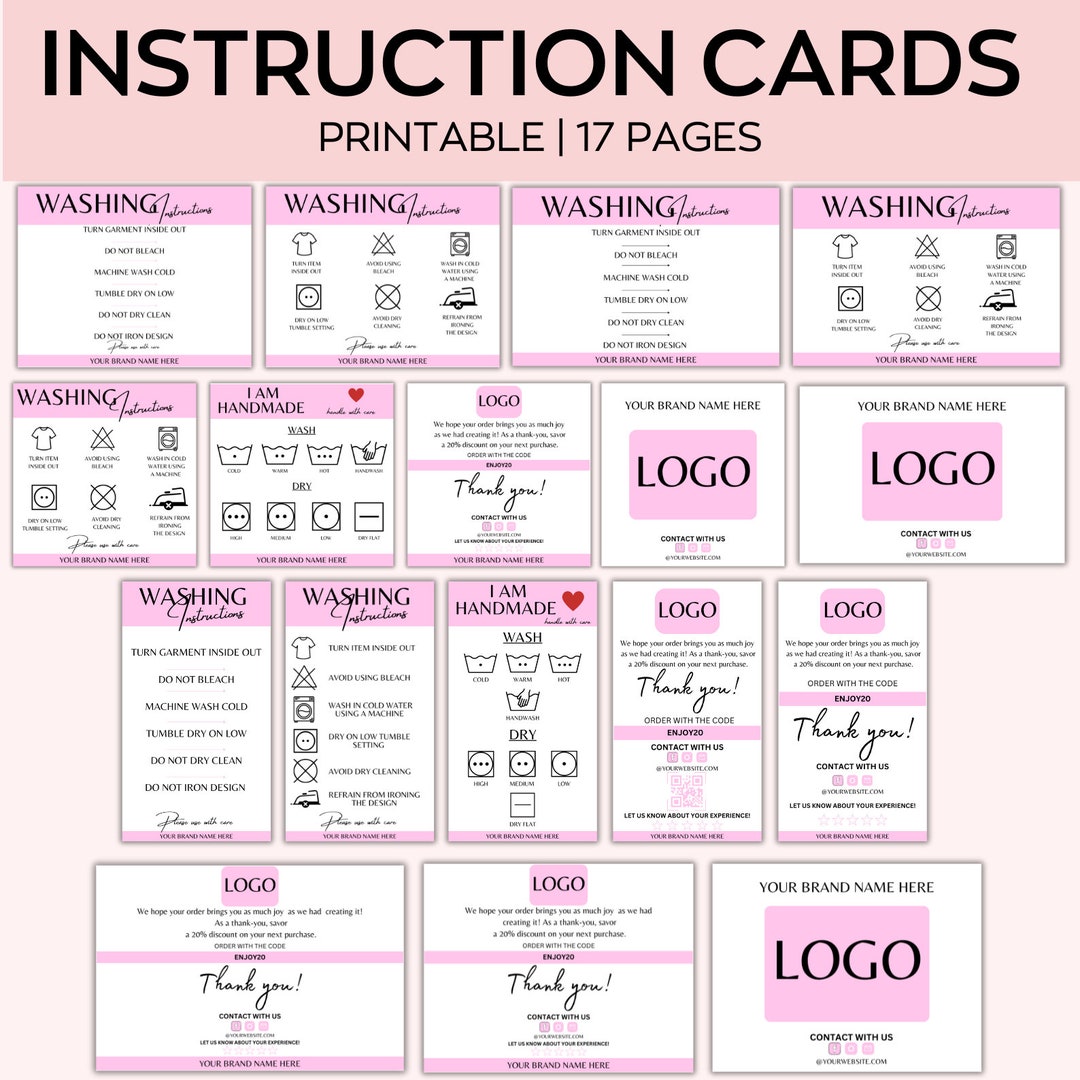 Editable Washing Instructions Card Template, Printable Clothing Care ...