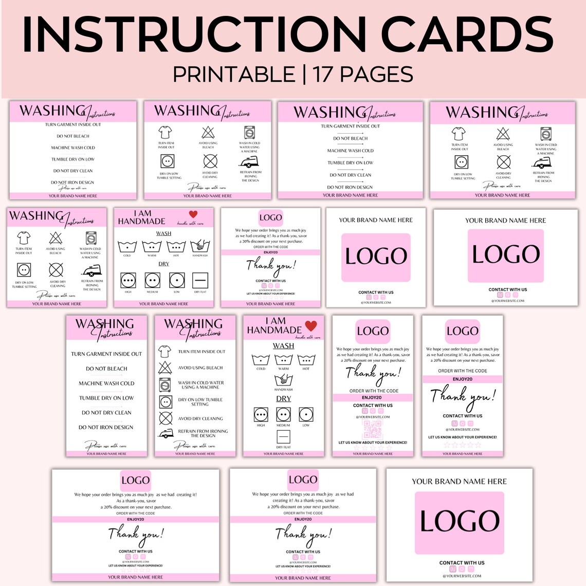 Editable Washing Instructions Card Template, Printable Clothing Care ...