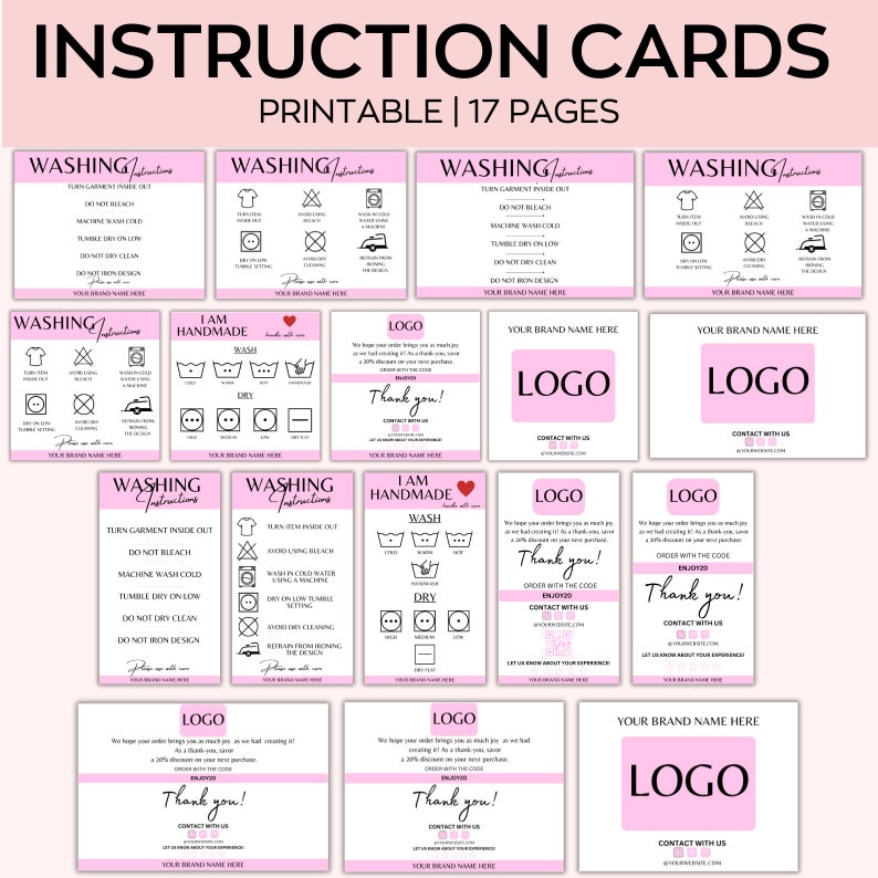 Editable Washing Instructions Card Template, Printable Clothing Care ...