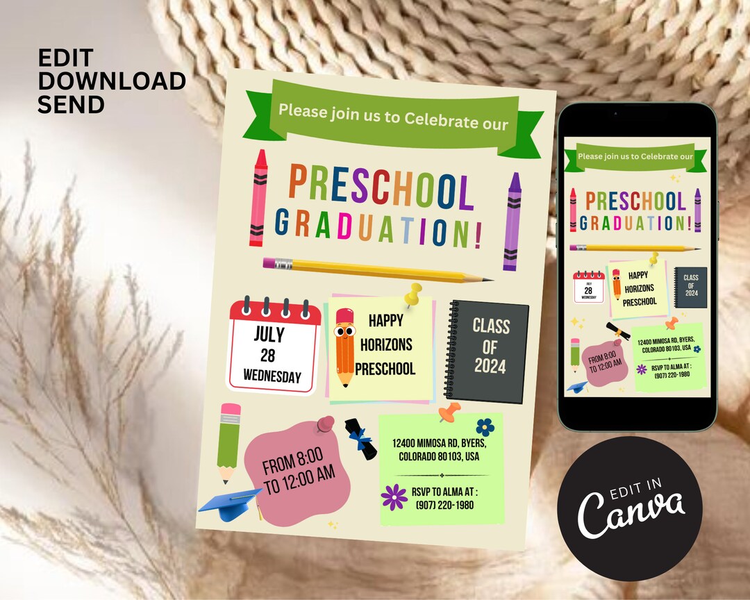 Editable Kindergarten Graduation Invitation, Kindergarten Graduation ...