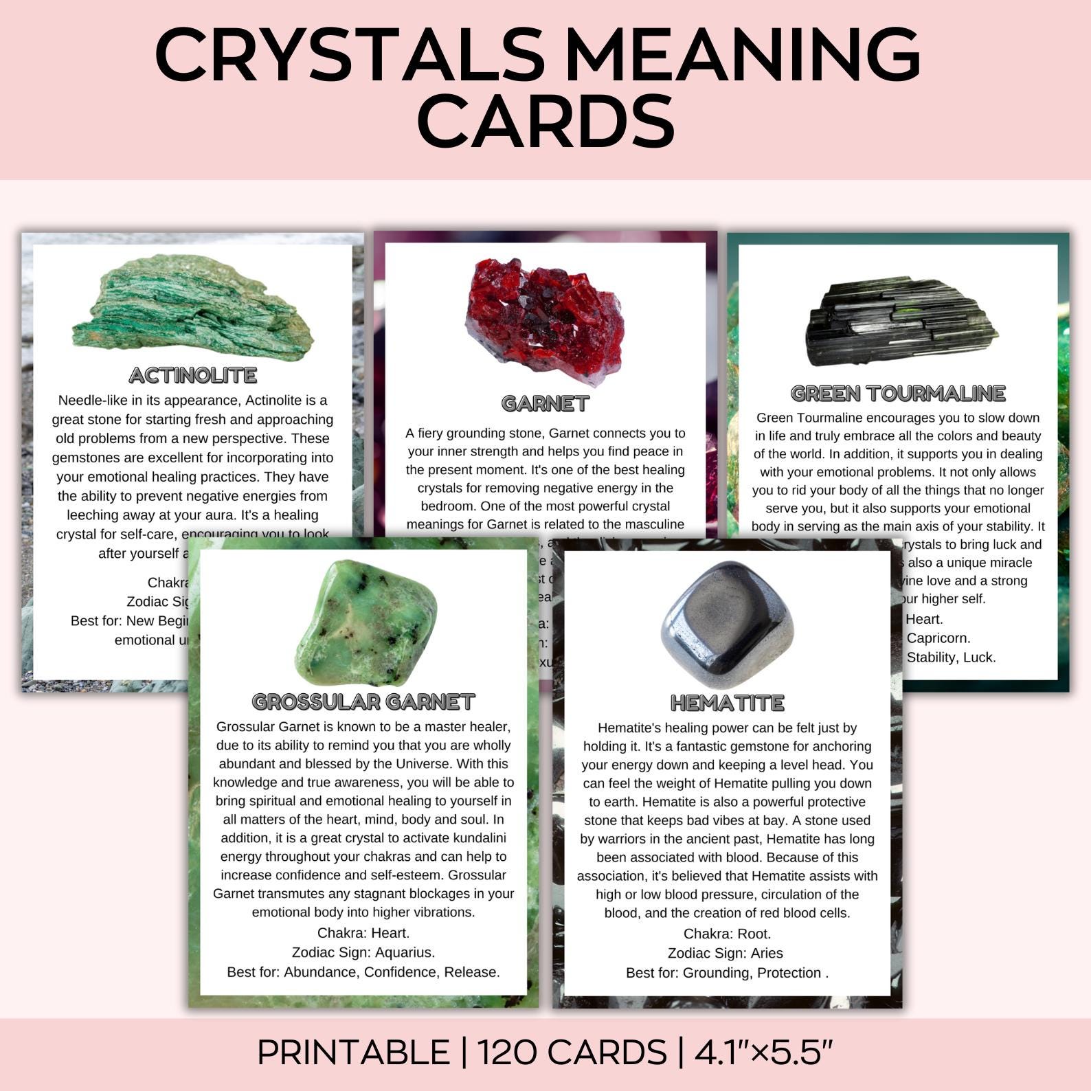 100 Printable Crystal Meaning Cards, Printable Gemstone Meaning Cards ...
