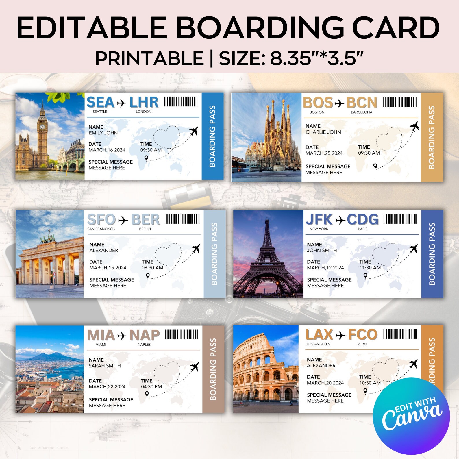 Editable Boarding Pass Template, Printable Boarding Ticket, Canva ...