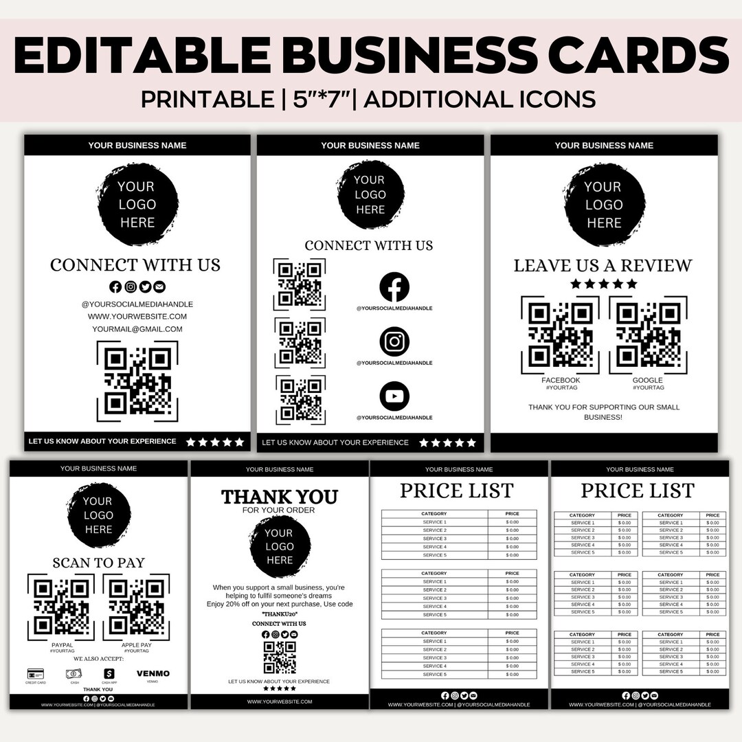 Editable Small Business Sign Bundle, Price List, Scan to Pay, Printable ...