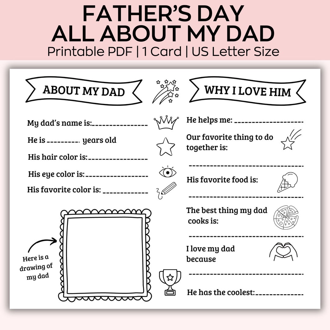 All About My Dad Printable, DIY Fathers Day, Fill in the Blanks ...